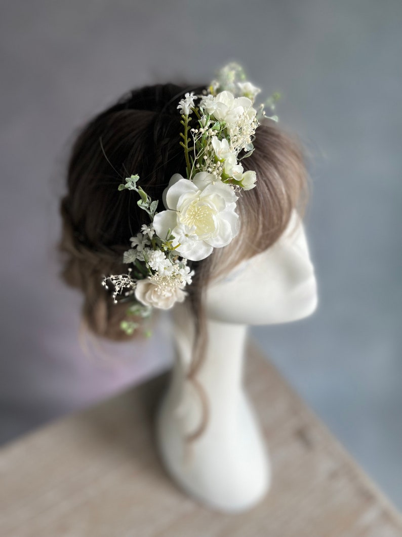 White Bridal Hair Wreath Romantic Bridal Flower Crown Magaela - Etsy