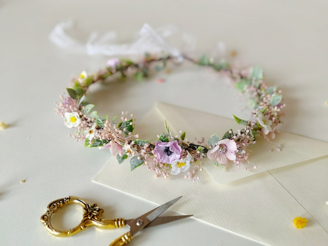 Pastel Hair Wreath Flower Hair Crown Bridal Hair Romantic Wreath Purple ...