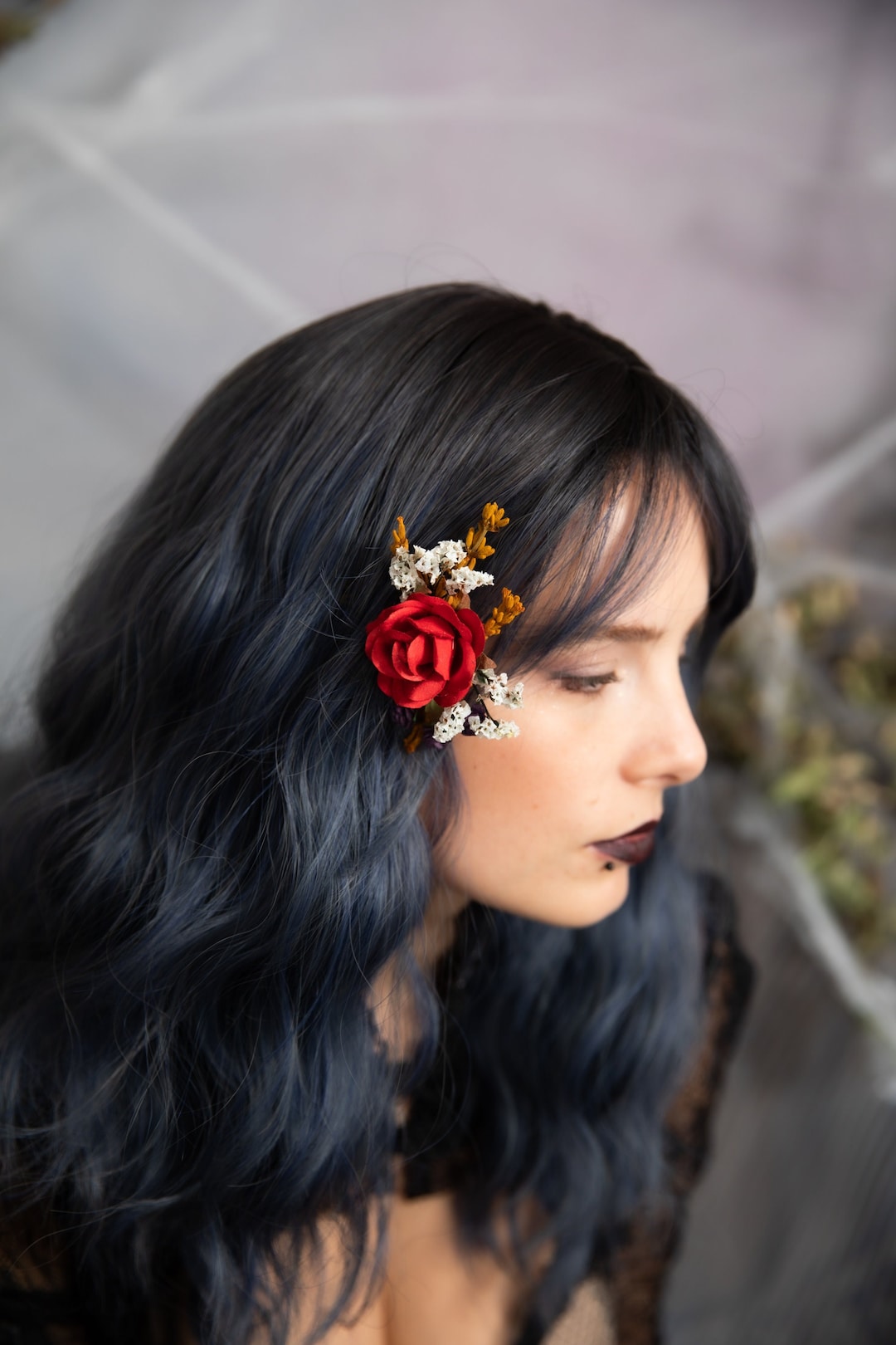 Flower Mini Hair Comb With Red Rose Fall Bridal Flower Comb Small Hair ...