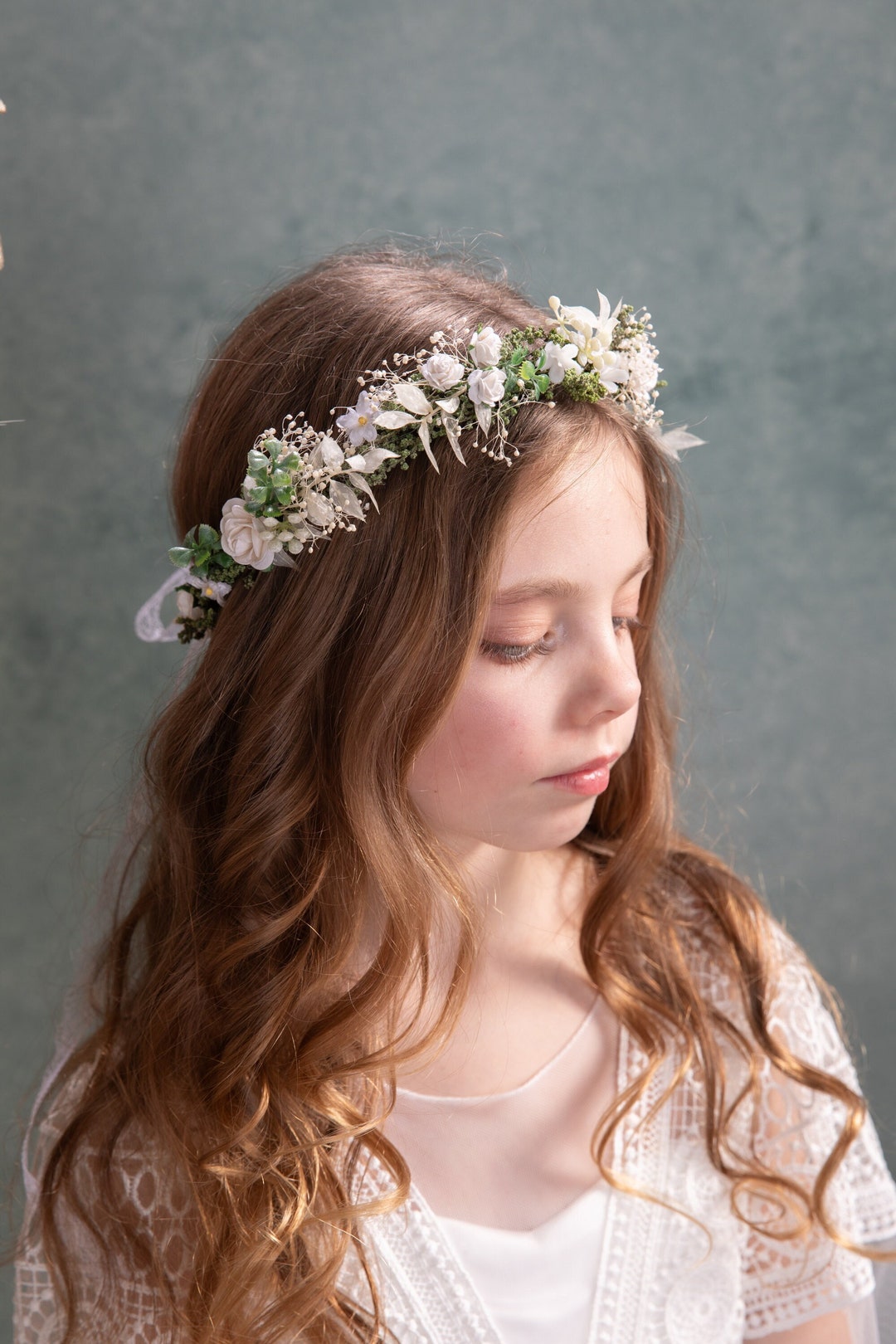 Holy Communion Wreath First Holy Communion Flower Crown White Roses ...