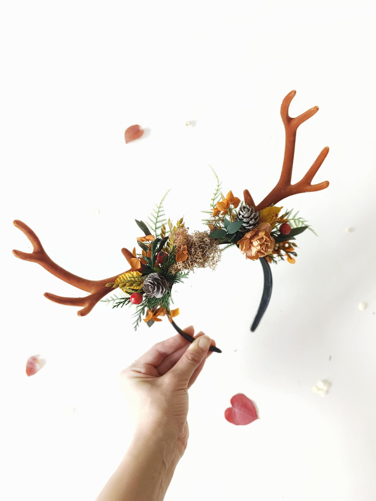 Autumn Antler Crown: Woodland Flower Headband, Pagan Festival - Etsy