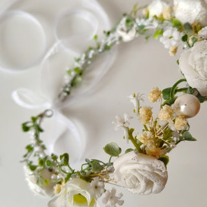 White and Ivory Flower Crown Bridal Hair Wreath With Roses Romantic ...