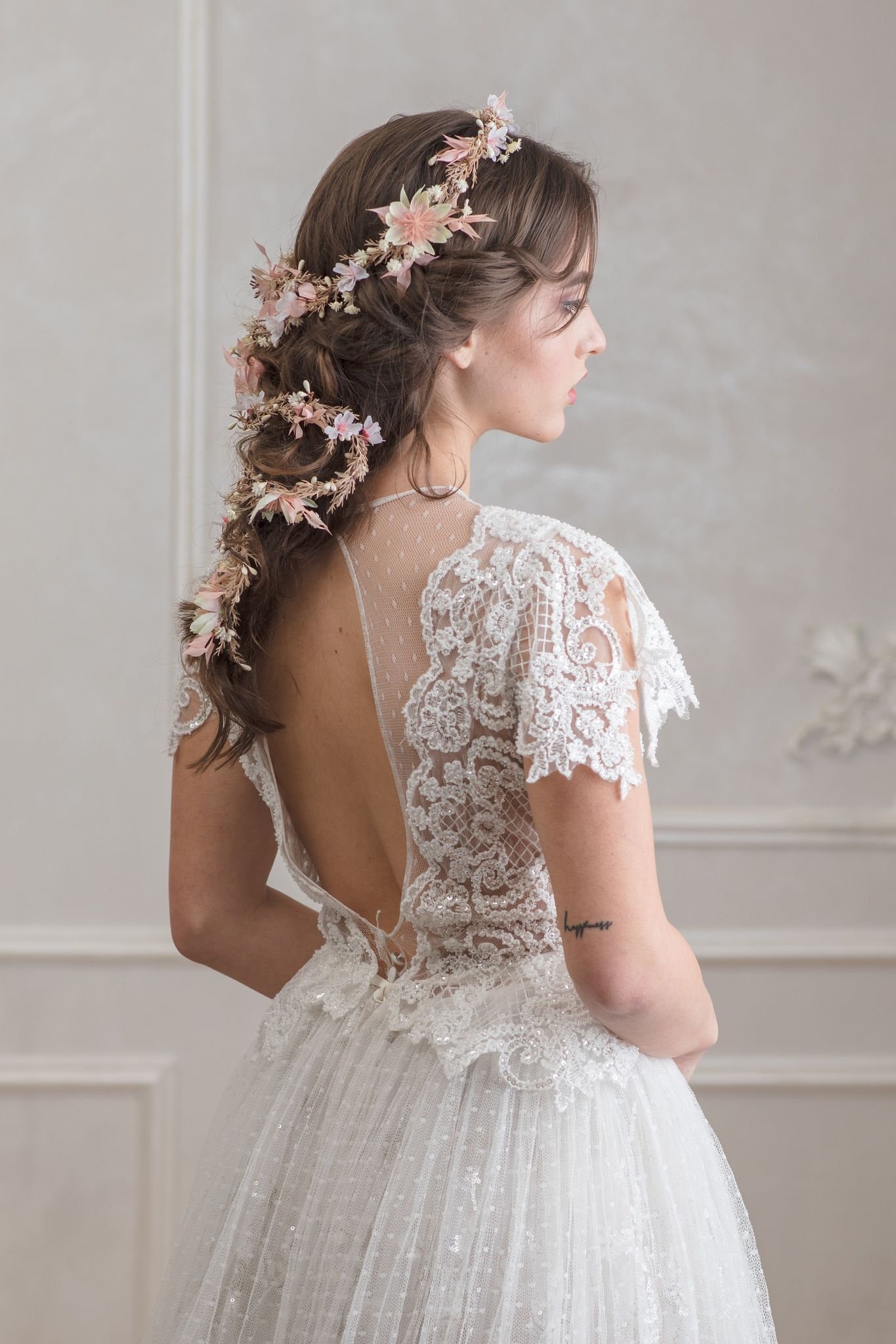 Blush wedding hair garland Bridal flower garland Ivory and | Etsy