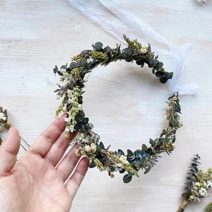 Greenery Wedding Flower Hair Crown Dried Bridal Headpiece Eucalyptus ...