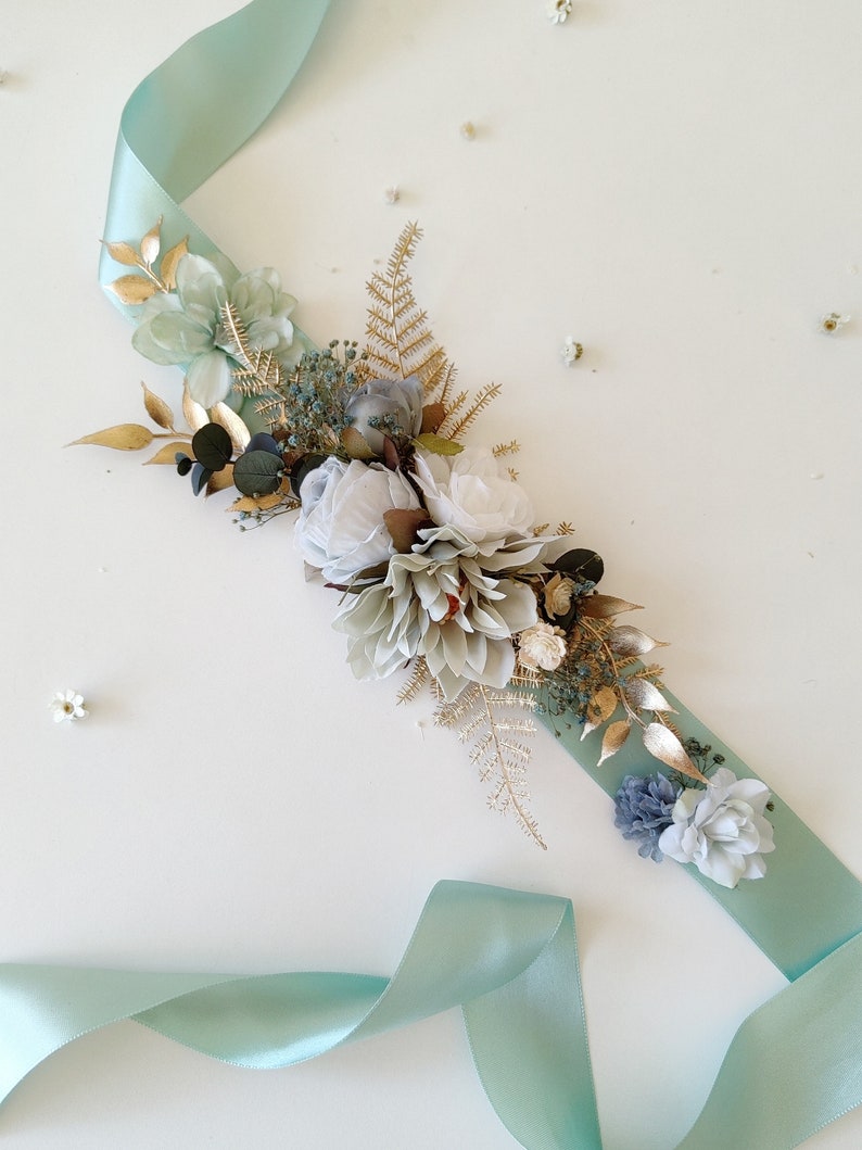 Vintage Flower Belt Cottagecore Wedding Mint Ribbon Mint Gold - Etsy