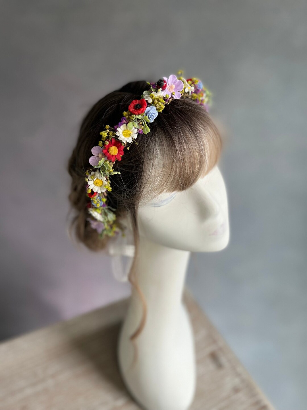 Daisy Poppy Bridal Crown: Colourful Meadow Flower Hair Wreath - Etsy