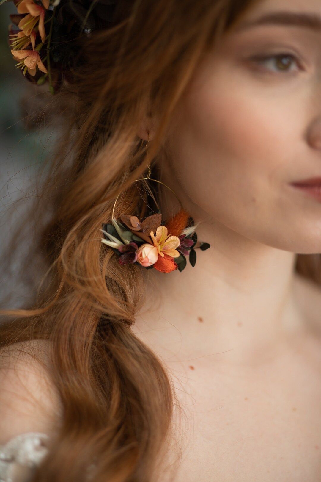 Autumn Wedding Flower Earrings Circle Flower Earrings Wedding Jewellery Fall Accessories Custom ...