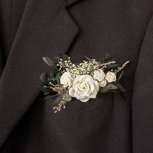 Romantic Greenery Pocket Boutonniere With White Rose Boutonniere for ...