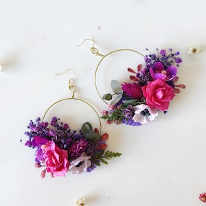 Magenta Wedding Flower Earrings Circle Flower Earrings Wedding ...