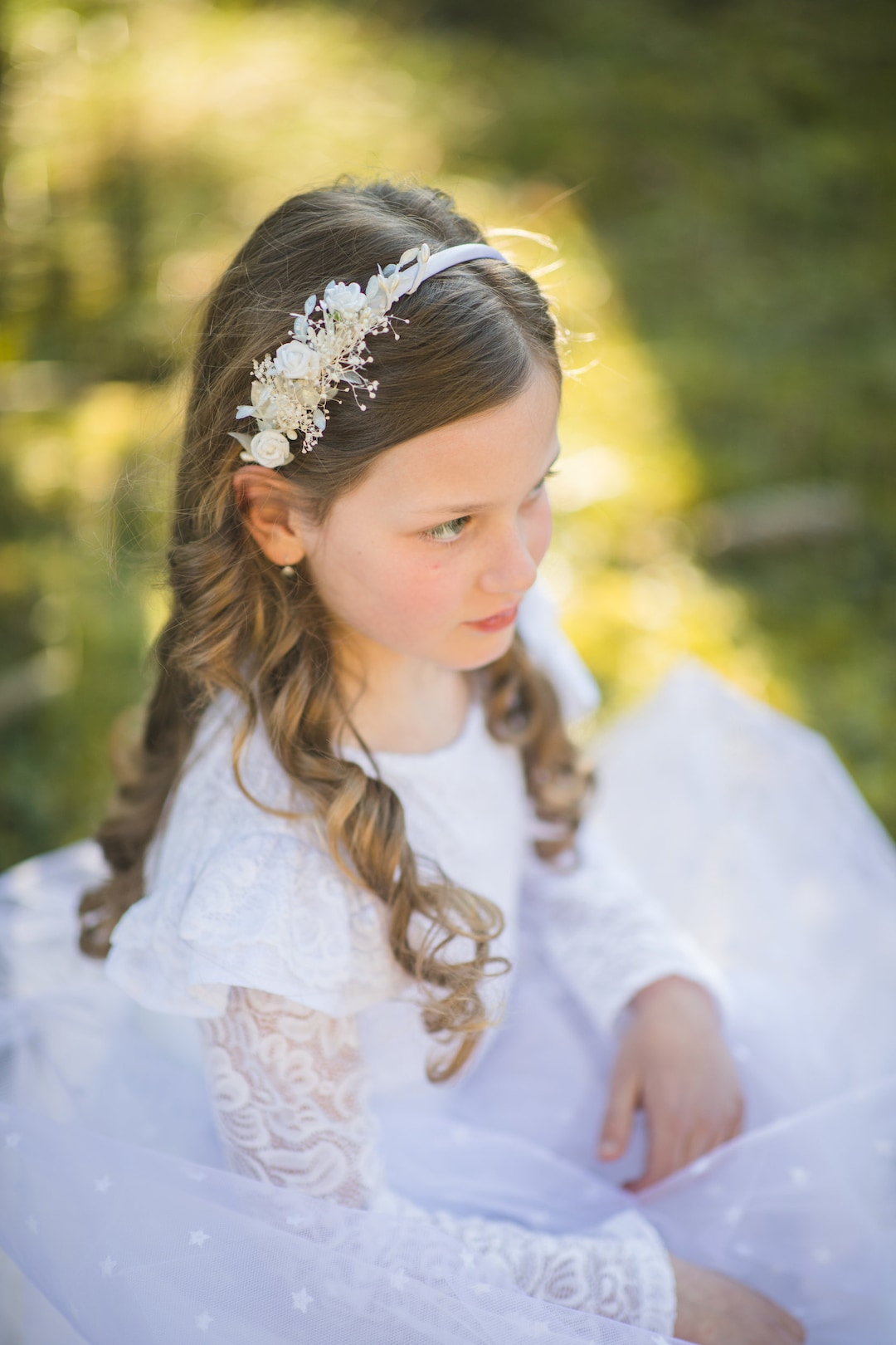 Holy Communion Flower Headband, White Roses Headpiece for Girl ...