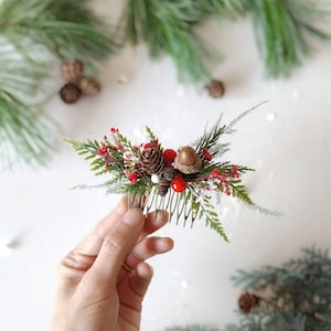 Pine Cones and Red Berries Hair Comb Christmas Headpiece Woodland Hair ...