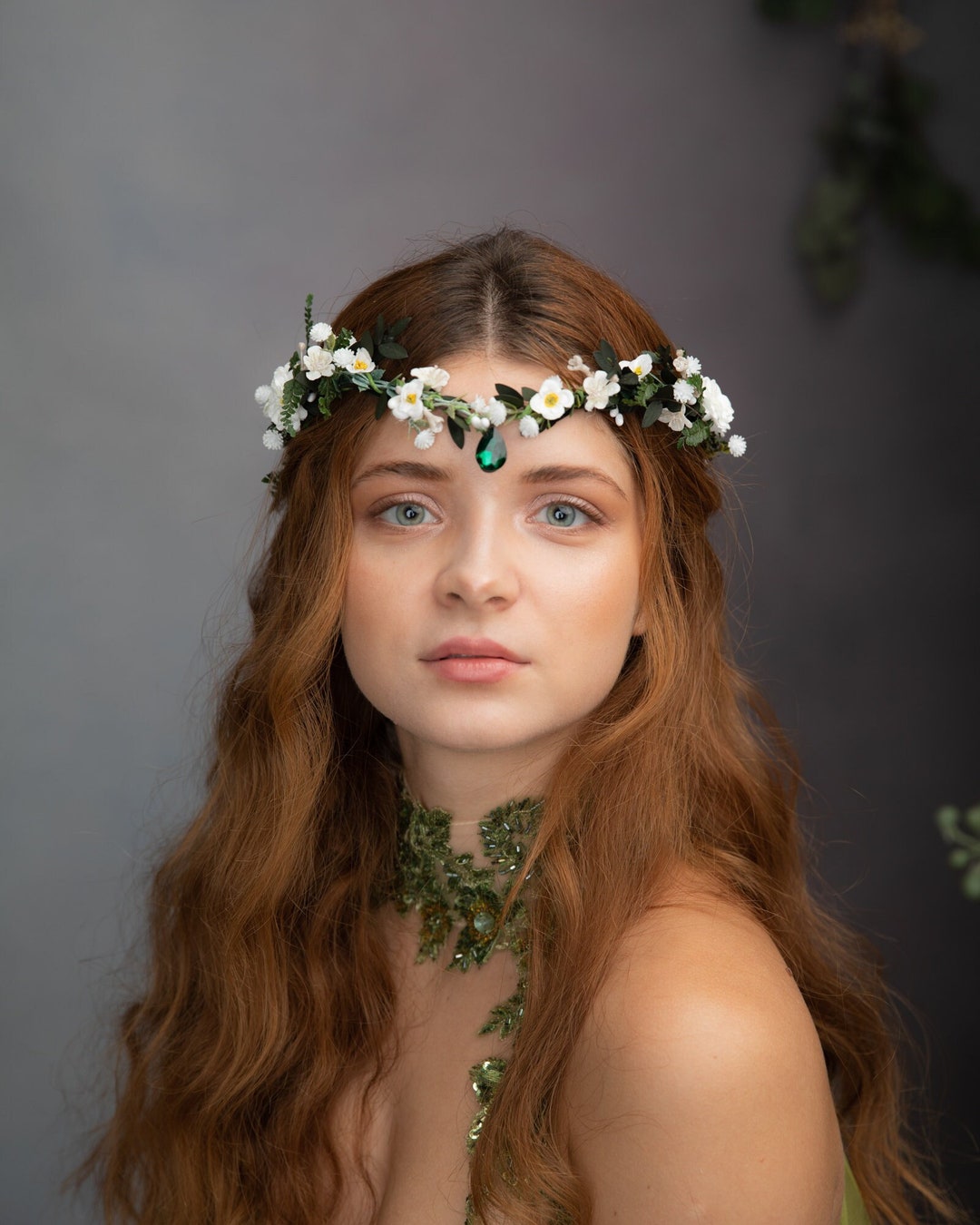 Elf Flower Tiara, Greenery Romantic Elven Tiara, Bridal Tiara, Green ...