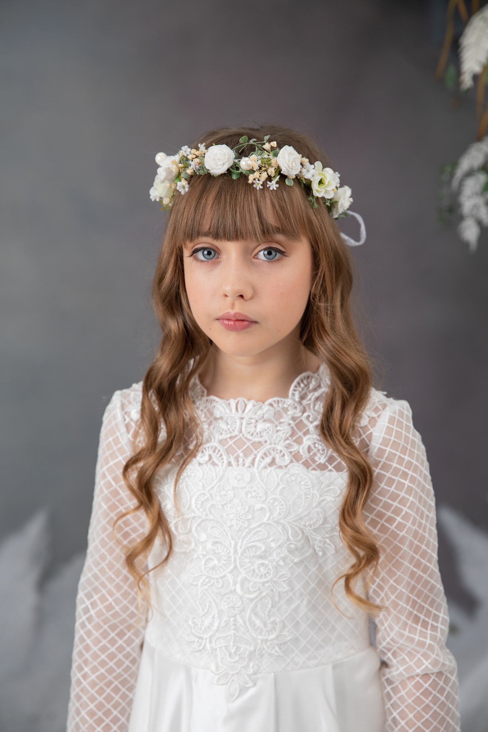 First Communion Flower Crown White and Ivory Communion Hair Wreath With ...