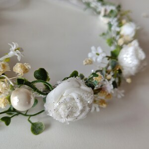White and Ivory Flower Crown Bridal Hair Wreath With Roses Romantic ...