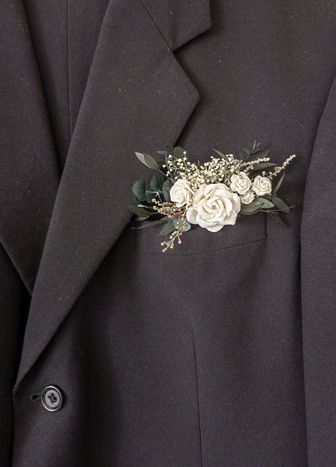 Green & White Pocket Boutonniere: Rustic Wedding Accessories - Etsy