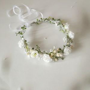 White and Ivory Flower Crown Bridal Hair Wreath With Roses Romantic ...