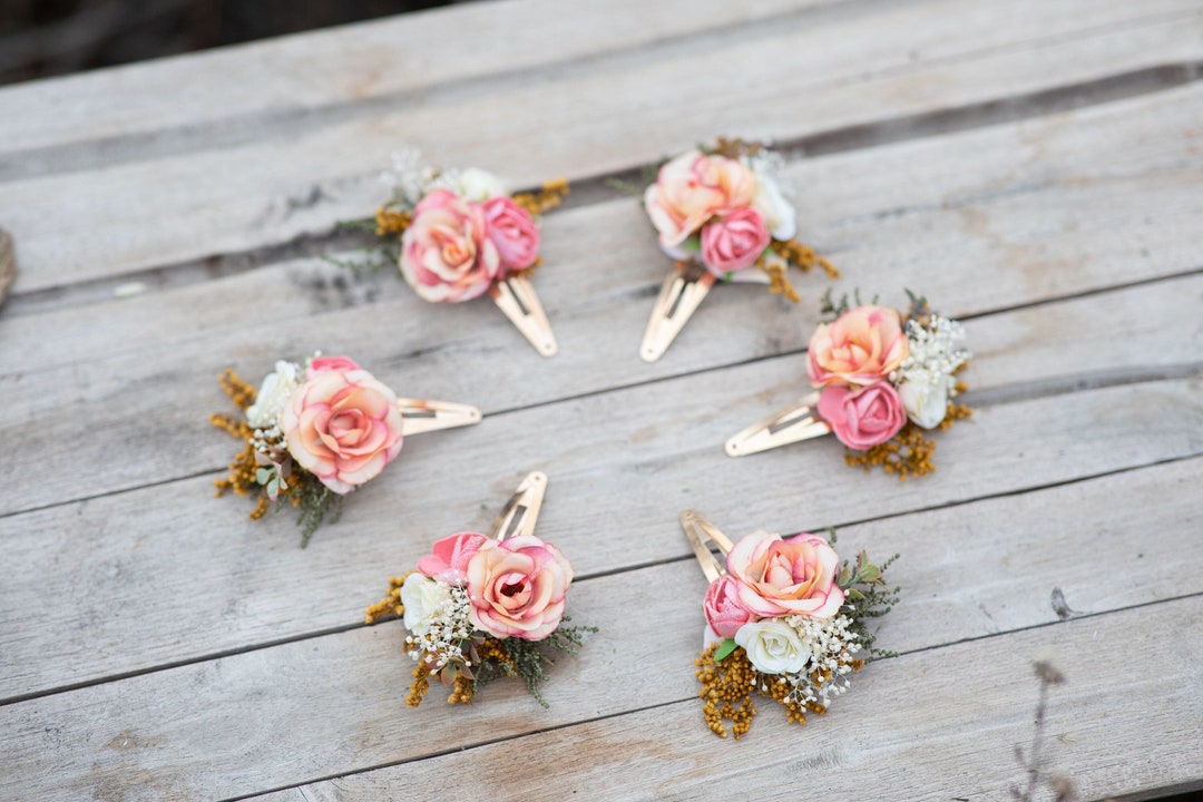 Flower Hair Clips Peach Flower Girl Hair Clips Wedding Accessories ...