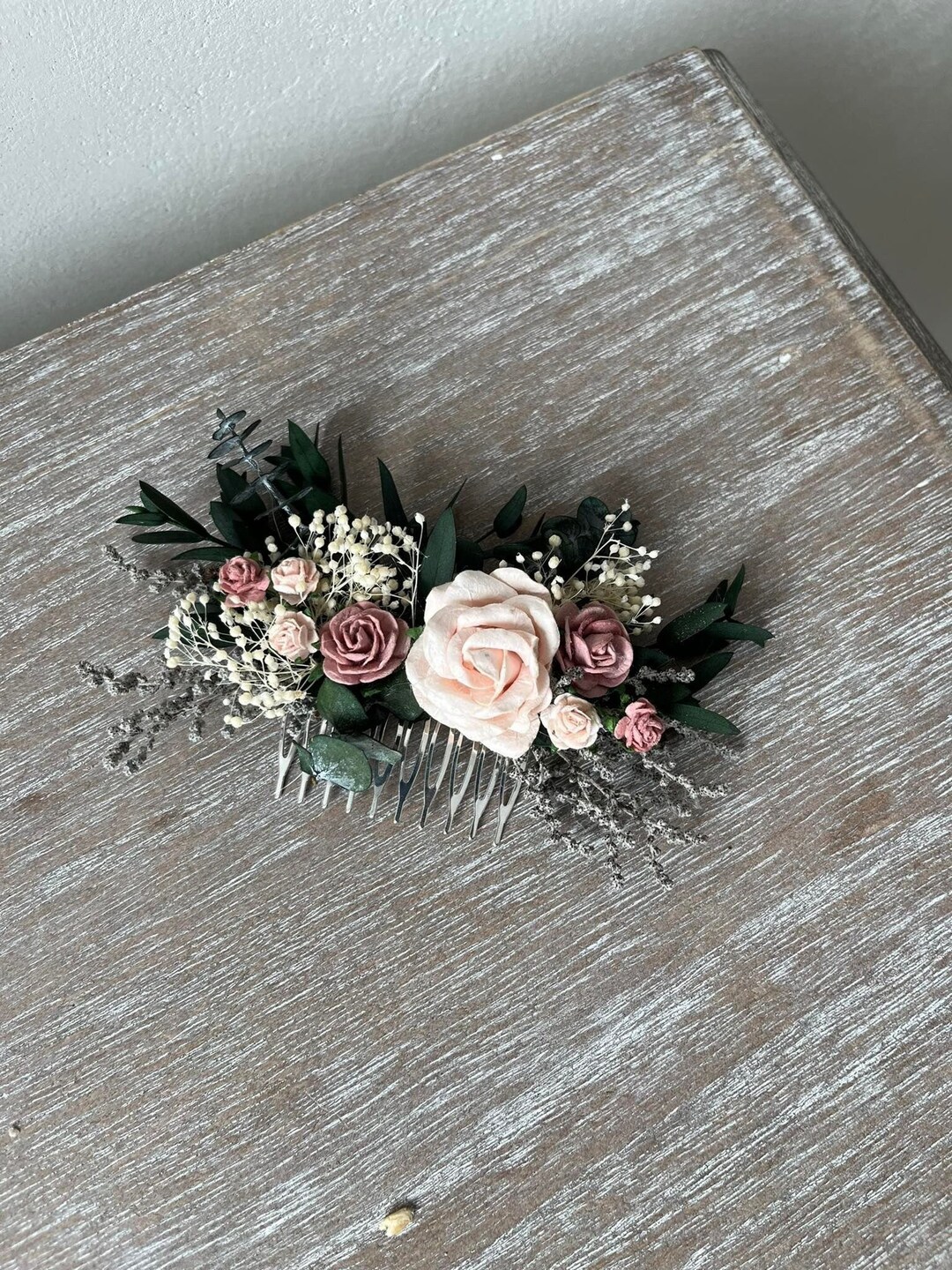 Romantic Flower Hair Comb Dusty Pink Roses Wedding Headpiece - Etsy