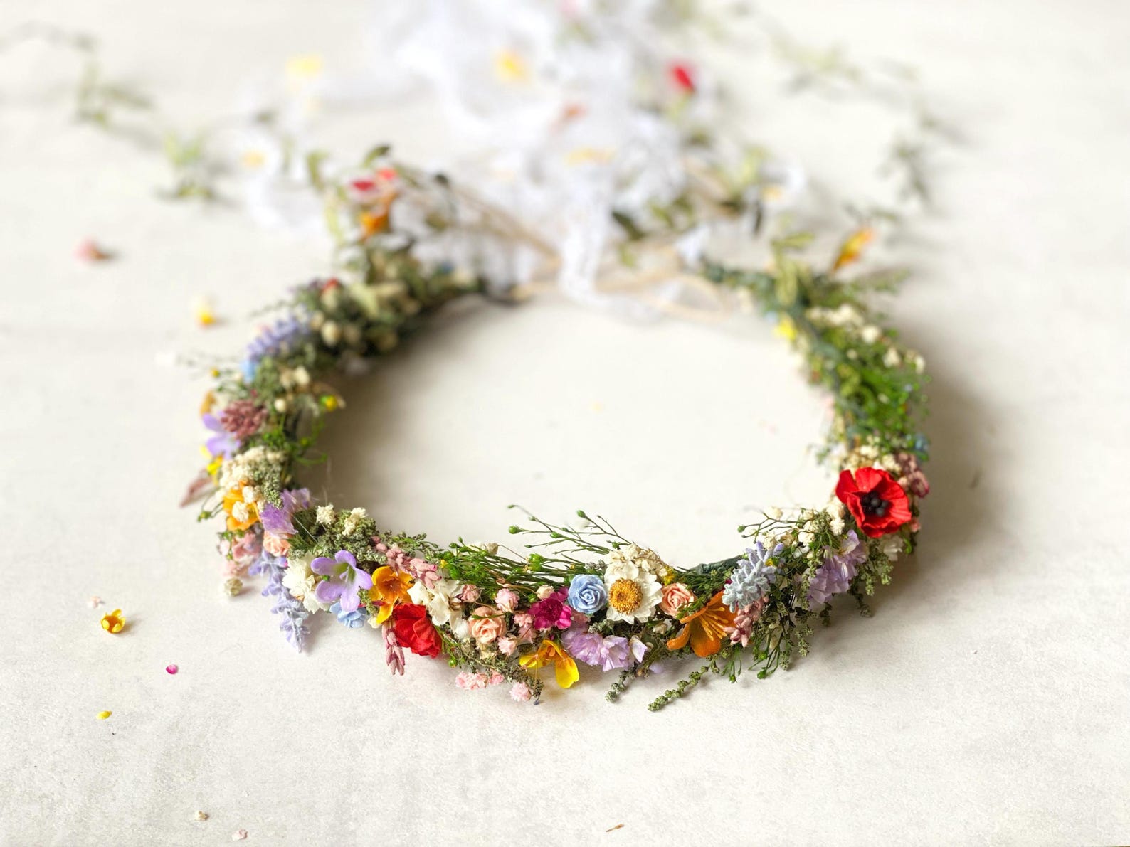 Boho Flower Crown With Veil: Romantic Meadow Bridal Headpiece - Etsy