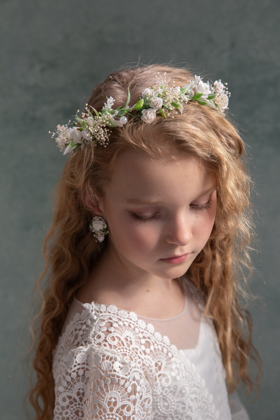 Flower Hair Wreath With Pearls: First Communion Bridal Crown - Etsy