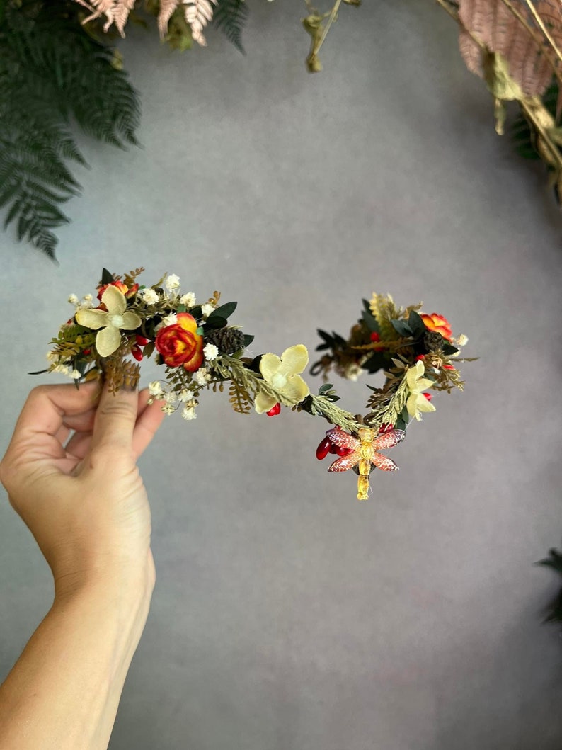 Fairy Elven Flower Crown Autumn Wedding Tiara With Dragonfly - Etsy