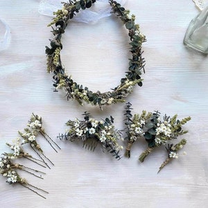 Greenery Wedding Flower Hair Crown Dried Bridal Headpiece Eucalyptus ...