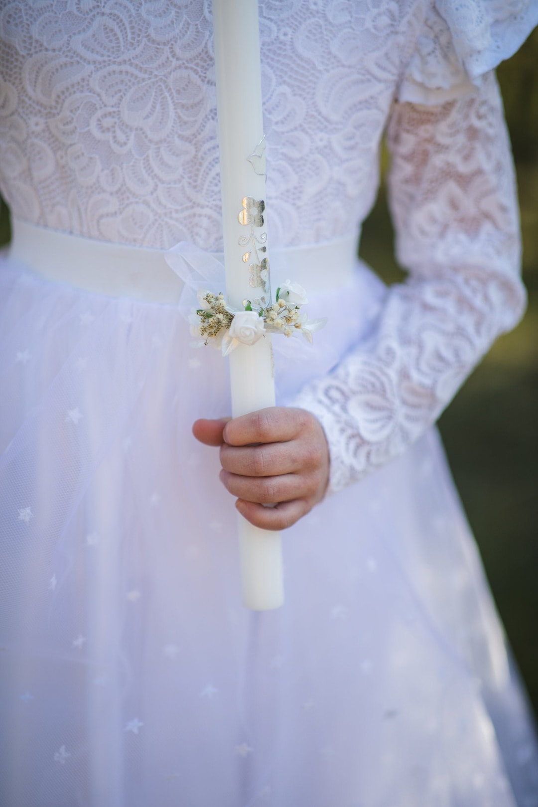 First Communion Candle Decoration: White Floral Wreath, Handmade - Etsy