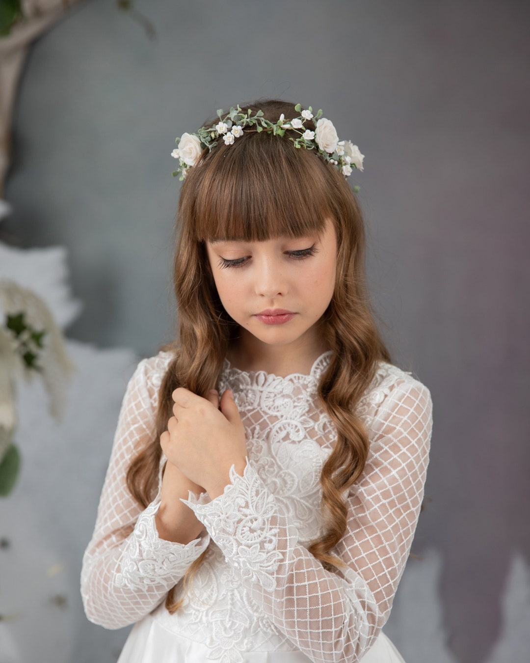 First Holy Communion Flower Crown White Roses Hair Wreath Wedding ...