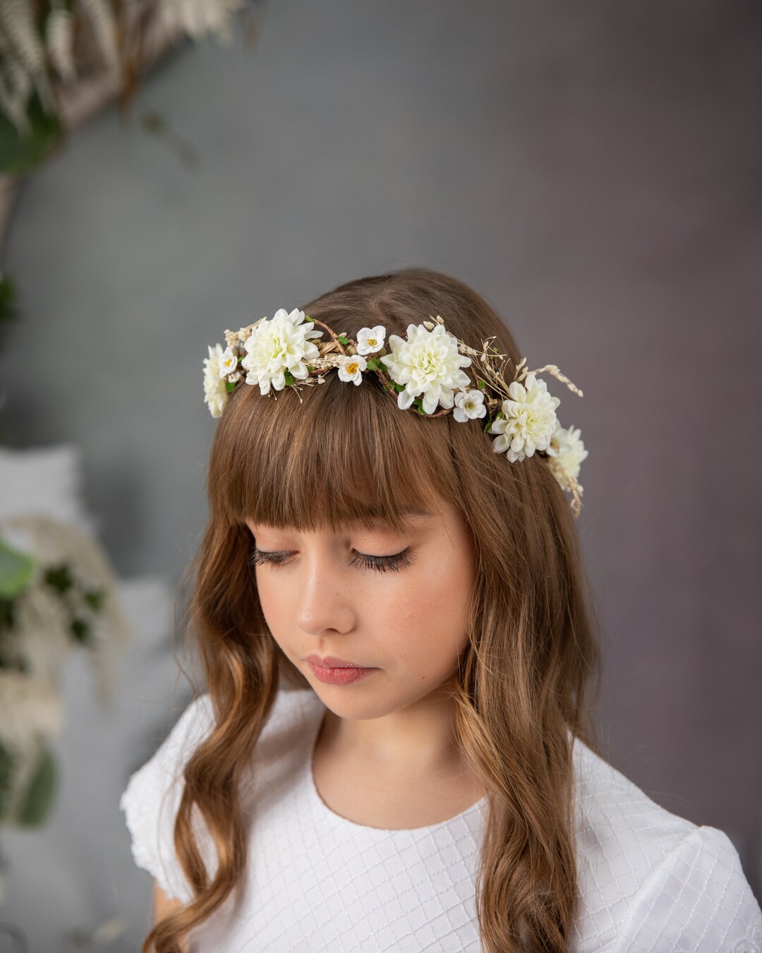 Ivory First Holy Communion Hair Crown Wedding Flower Crown Flower Girl ...