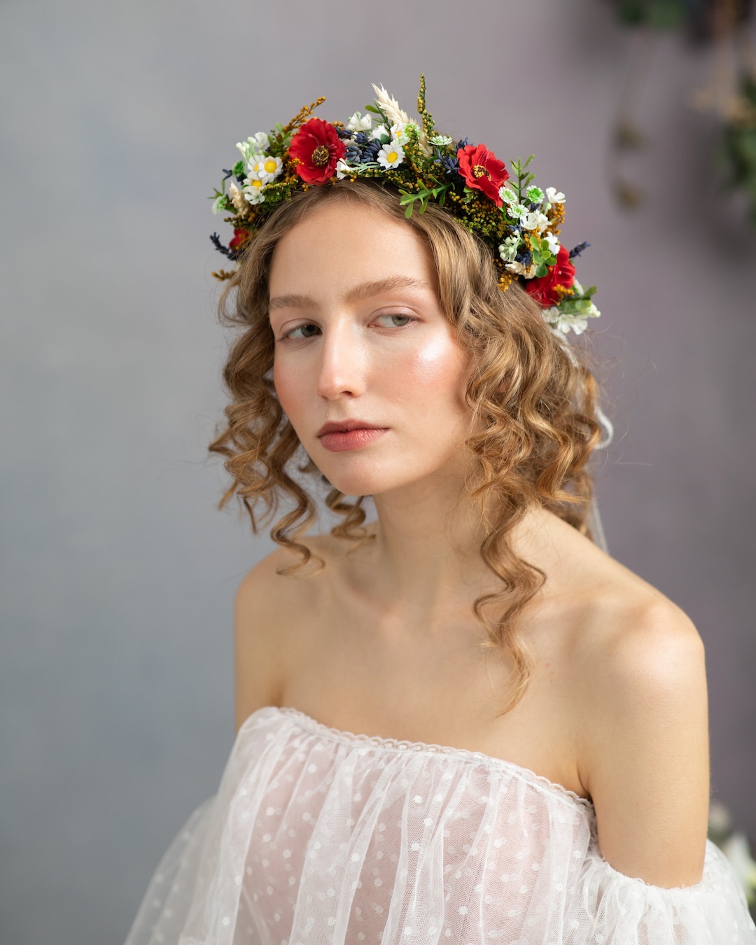 Folk Crown With Poppy Flower and Ear of Wheat Colourful Wreath Flower ...