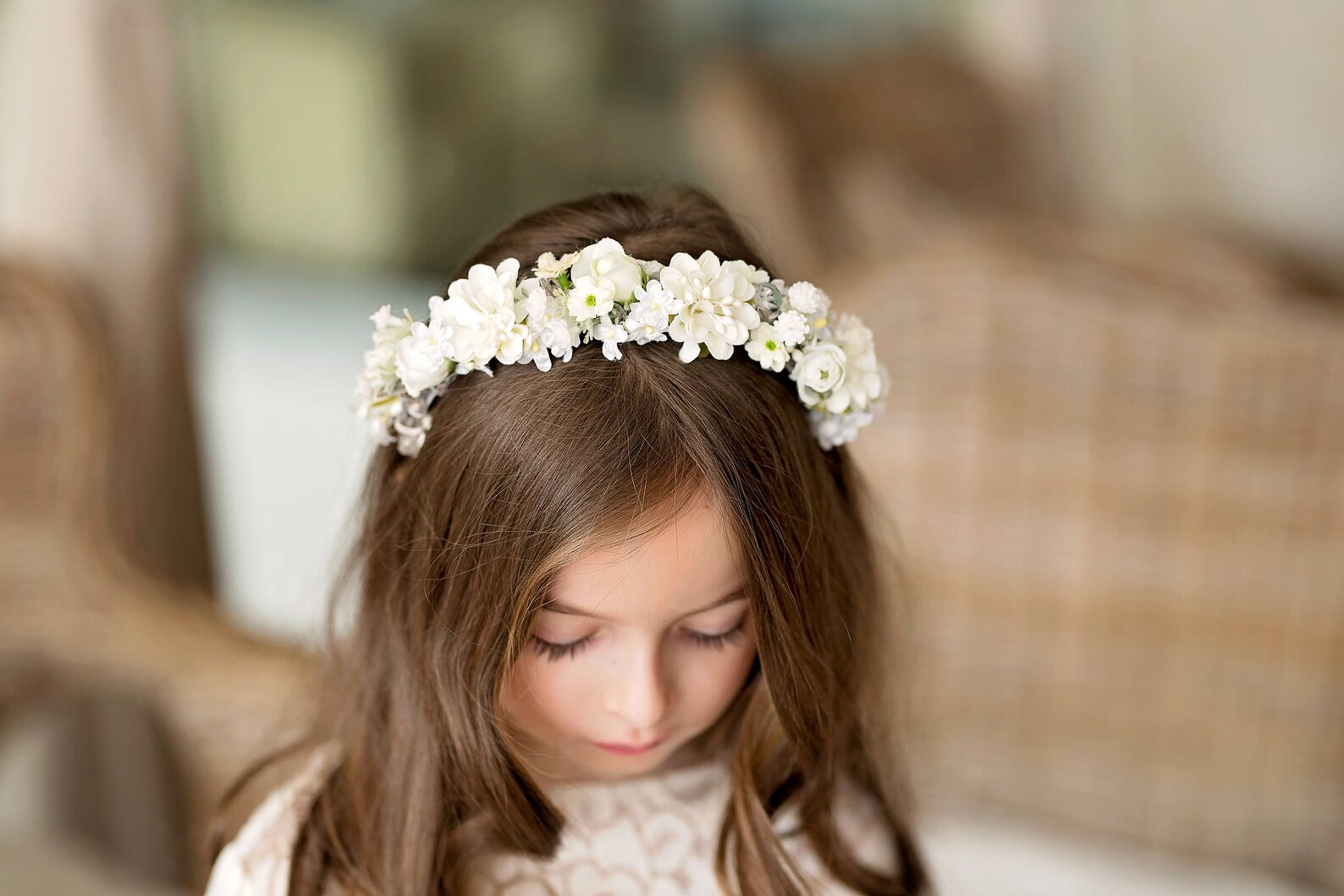 Floral Headband for First Communion: Handmade Flower Girl Accessory - Etsy