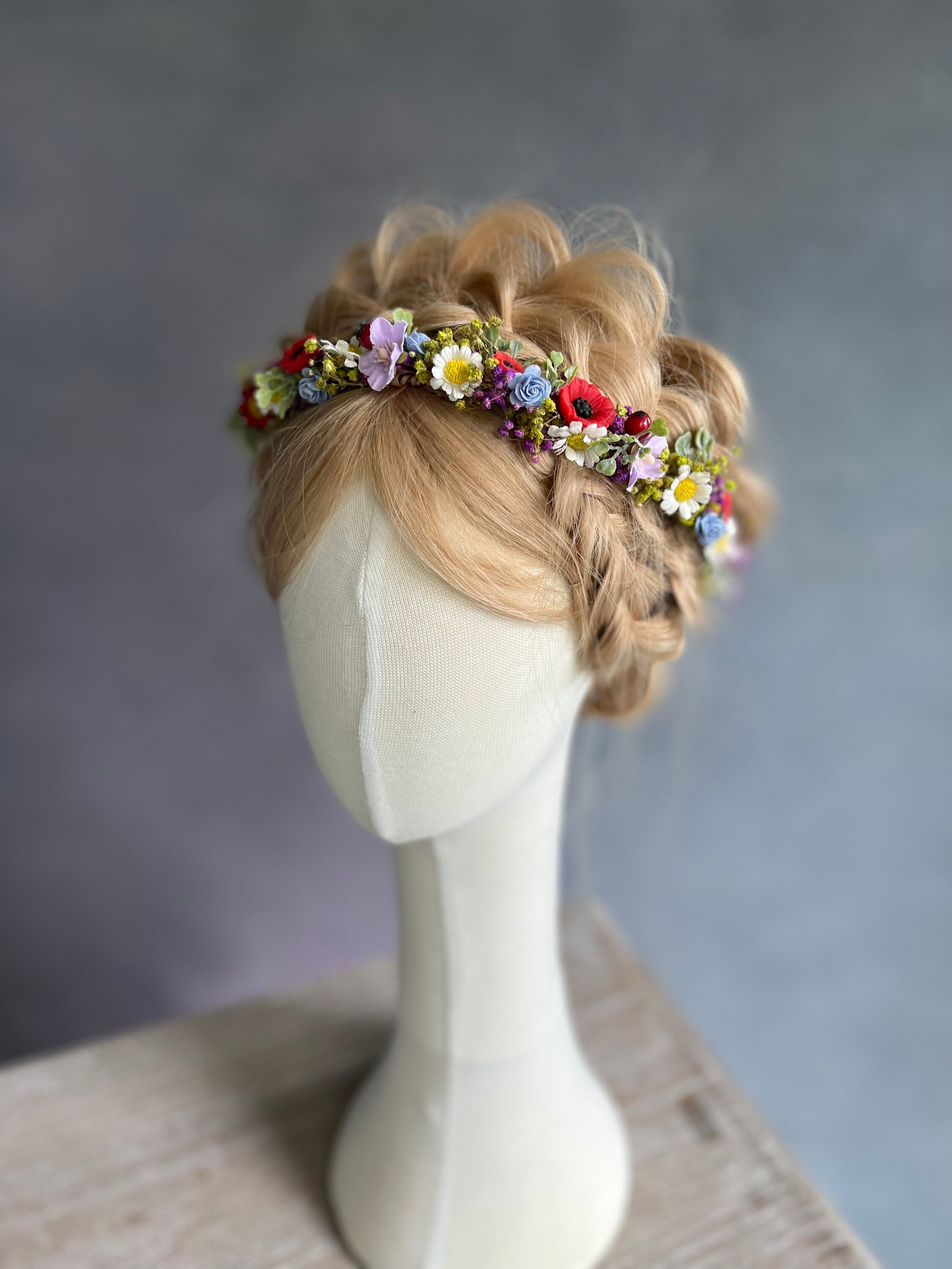 Daisy Poppy Bridal Crown: Colourful Meadow Flower Hair Wreath - Etsy