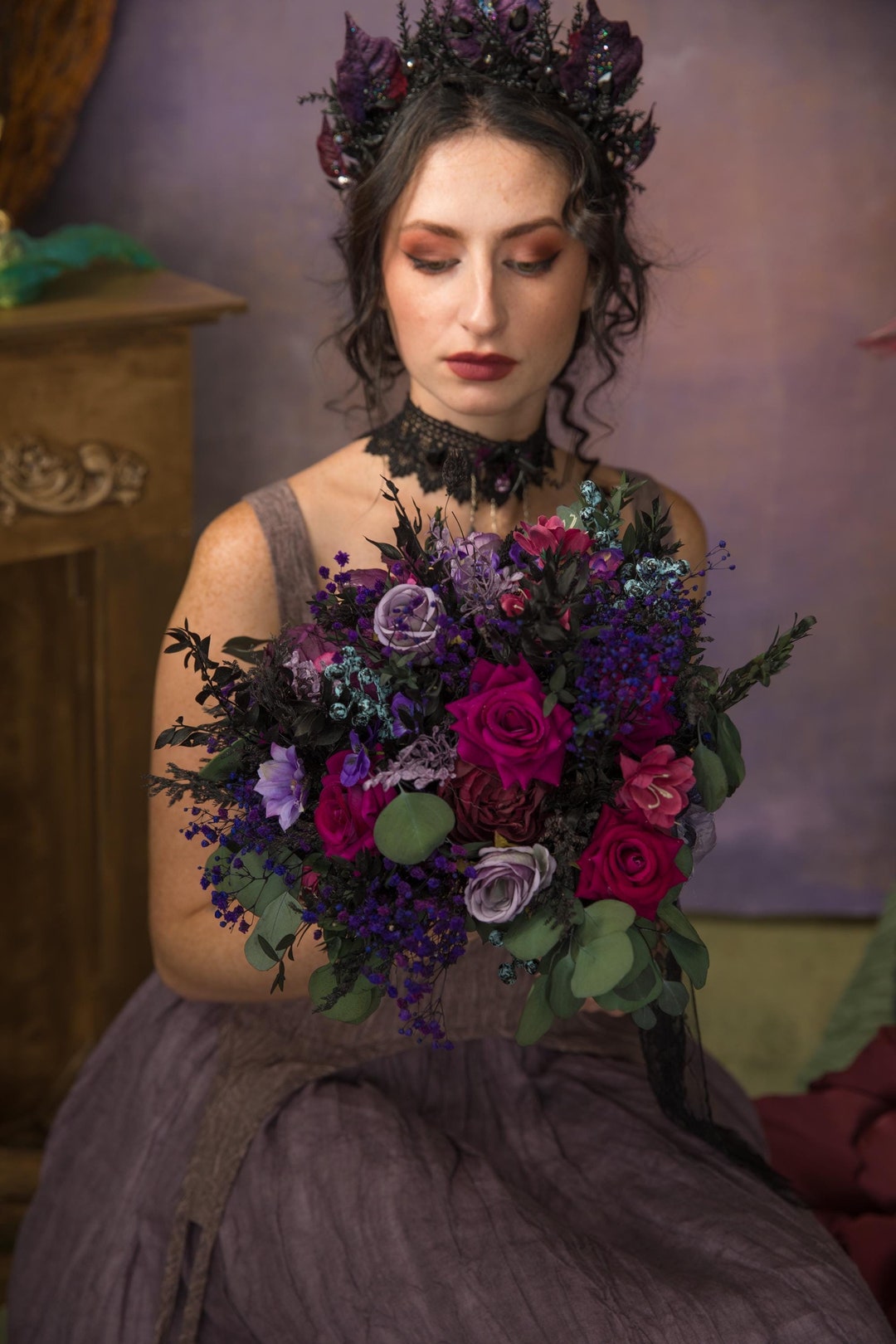 Purple Magenta Flower Bouquet: Autumn Gothic Wedding Bridal Bouquet - Etsy