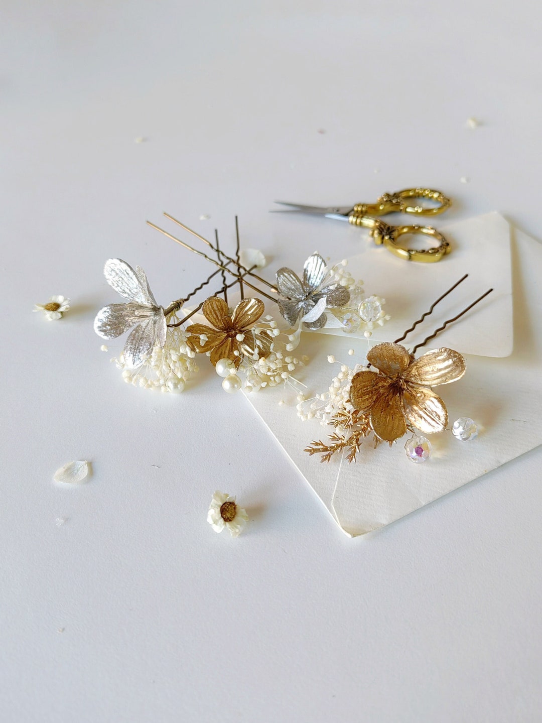 Glamour Floral Hair Pins Gold and Silver Hair Clip Vintage Wedding ...
