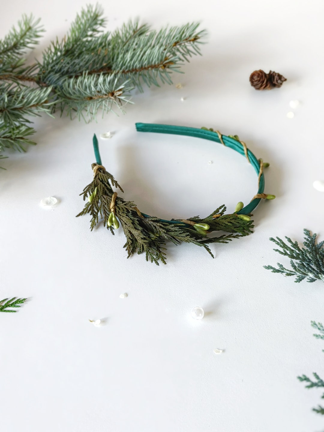 Winter Greenery Headband: Preserved Pine Needle Woodland Headpiece - Etsy