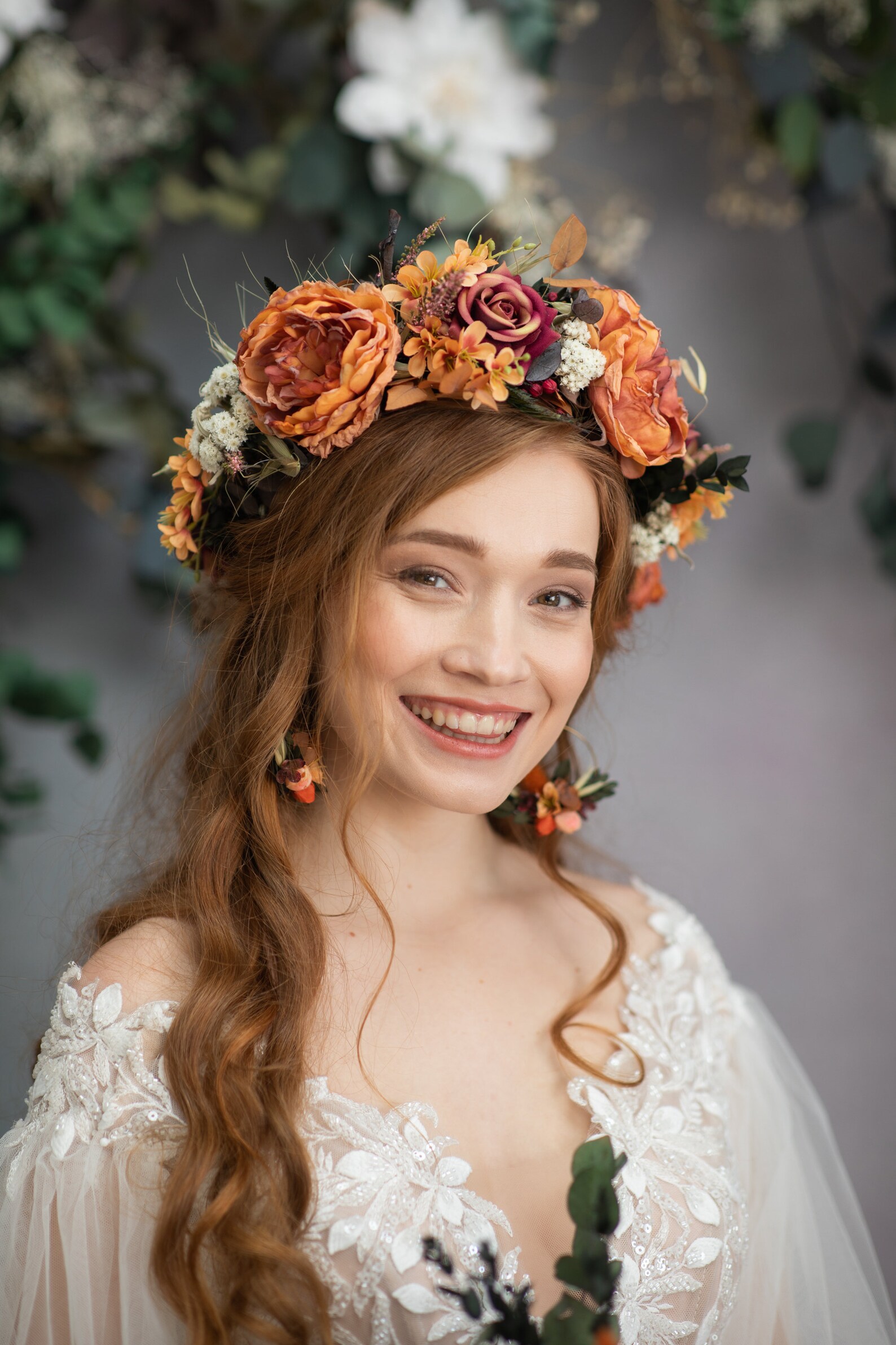 Orange Boho Flower Crown Fall Hair Accessories Autumn Flower Headpiece ...