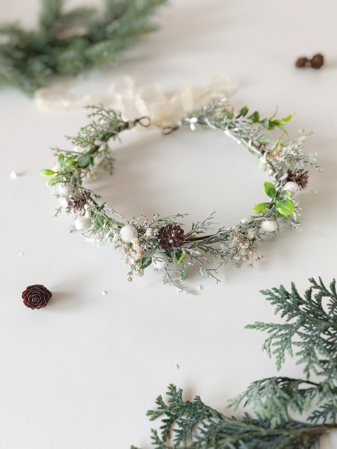 Winter Christmas Mistletoe Flower Crown, Fairy Bridal Hair Wreath ...