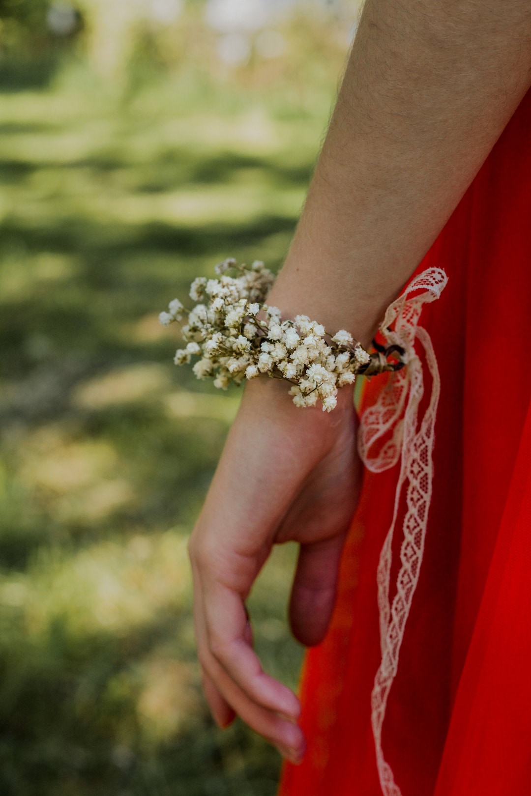 Ivory Preserved Baby's Breath Bracelet Natural Wedding Bracelet Flower ...