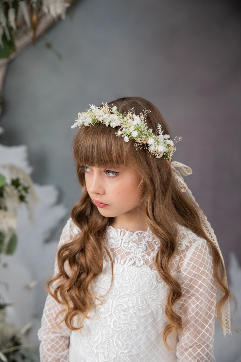 Communion Flower Crown: Natural Flower Girl Wreath, Boho Hair - Etsy
