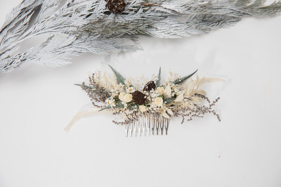 Winter Hair Comb With Pine Cones Christmas Flower Comb Ferns Woodland ...