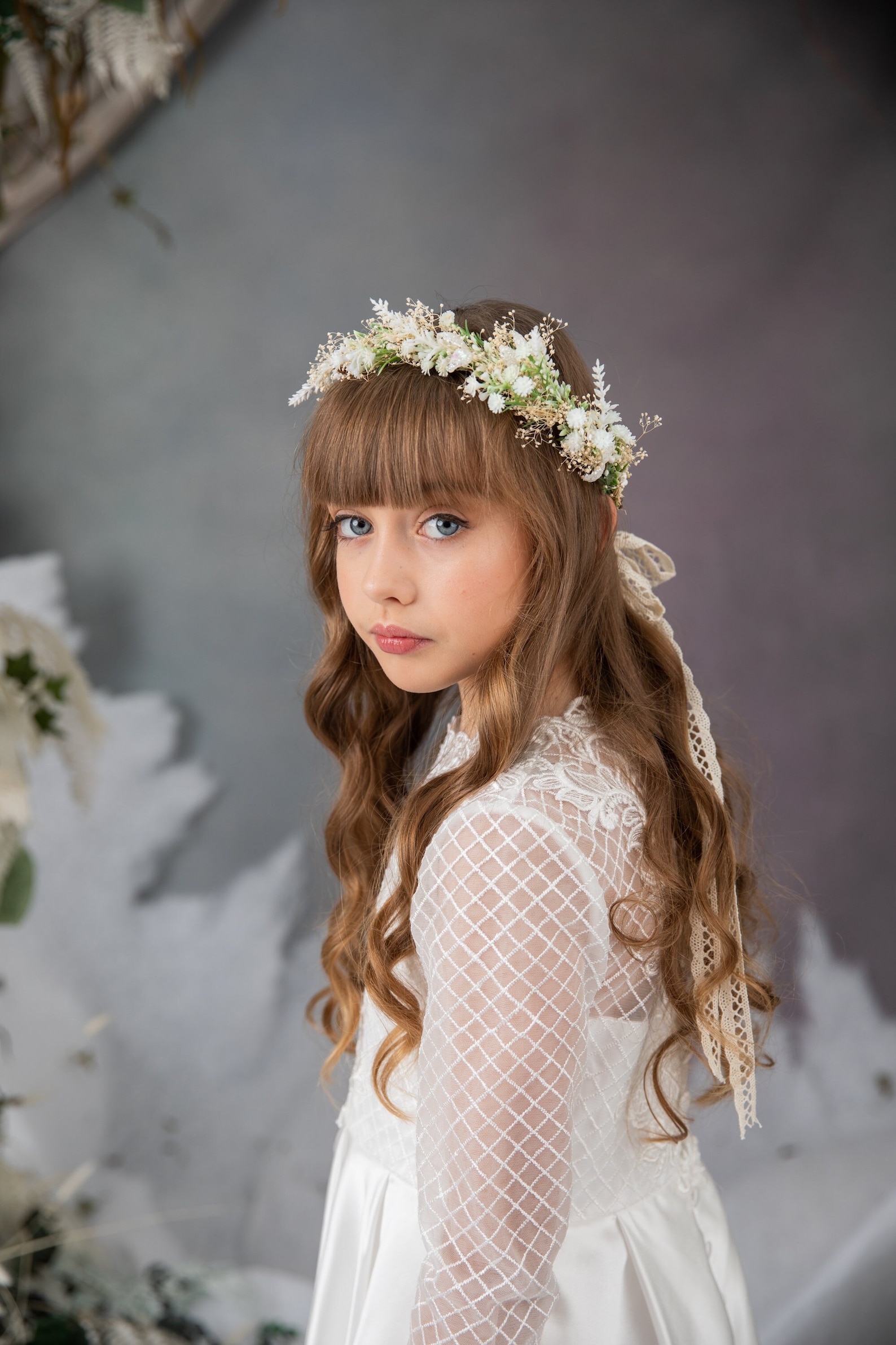 Communion Flower Crown: Natural Flower Girl Wreath, Boho Hair - Etsy