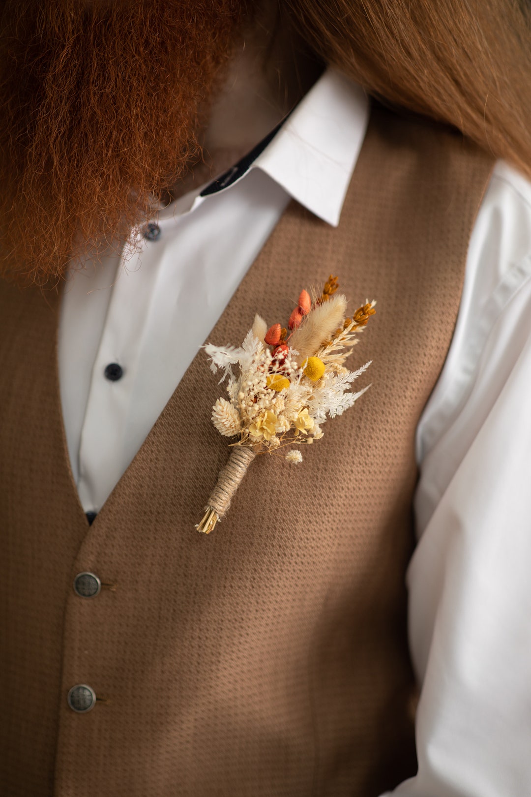 Natural Fall Groom's Boutonniere Orange and Yellow Wedding Buttonhole ...