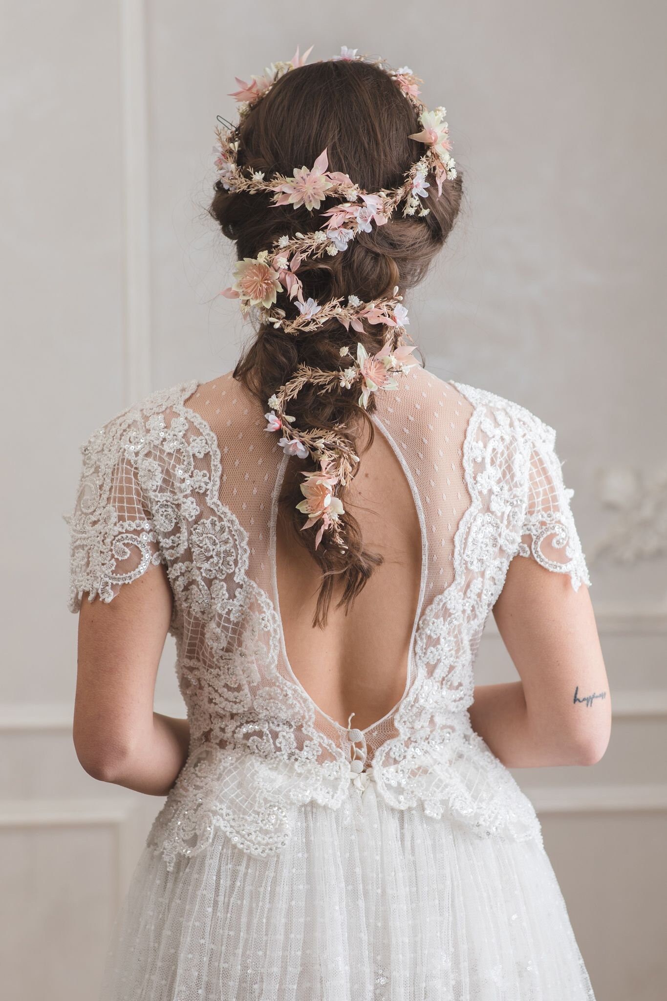 Blush wedding hair garland Bridal flower garland Ivory and | Etsy