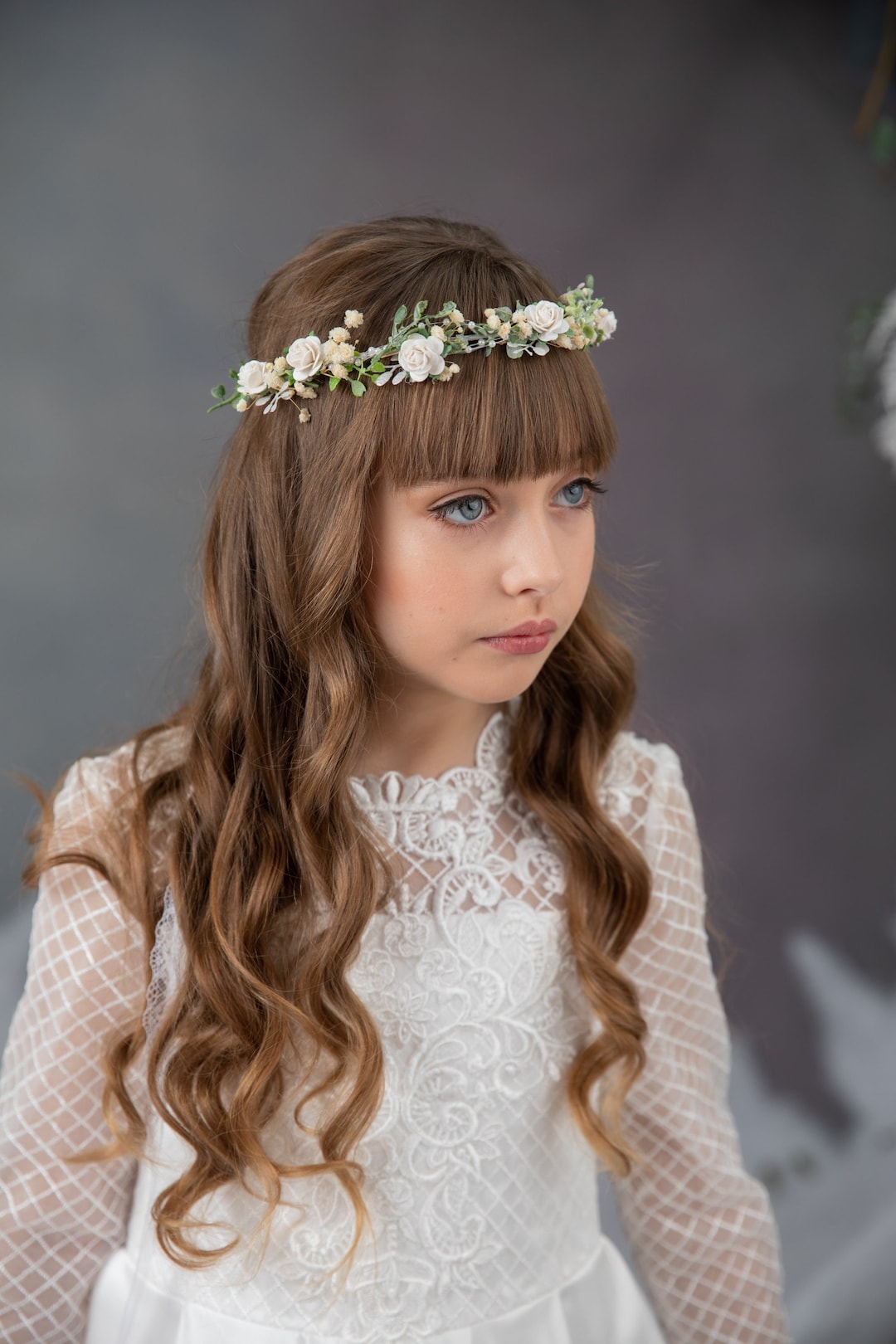 White Communion Hair Wreath With Roses First Holy Communion Crown ...