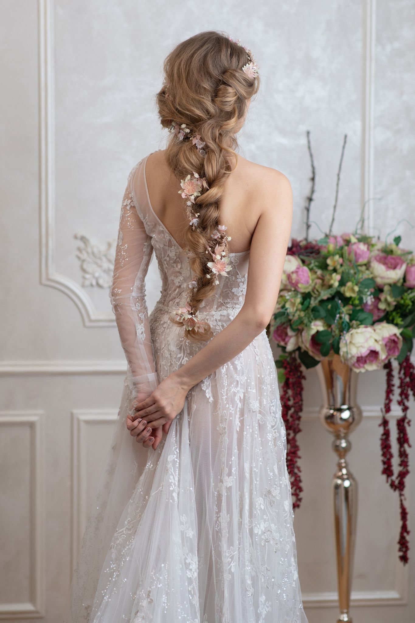 Blush wedding hair garland Bridal flower garland Ivory and | Etsy