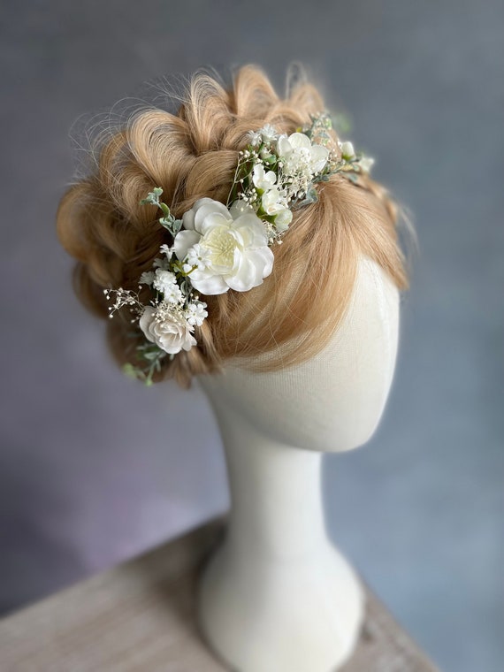 White Bridal Hair Wreath Romantic Bridal Flower Crown Magaela - Etsy