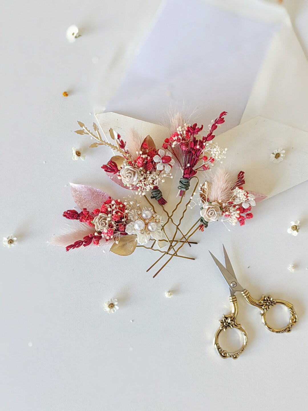 Red and Gold Flower Hair Pins: Glam Wedding Hair Accessories - Etsy