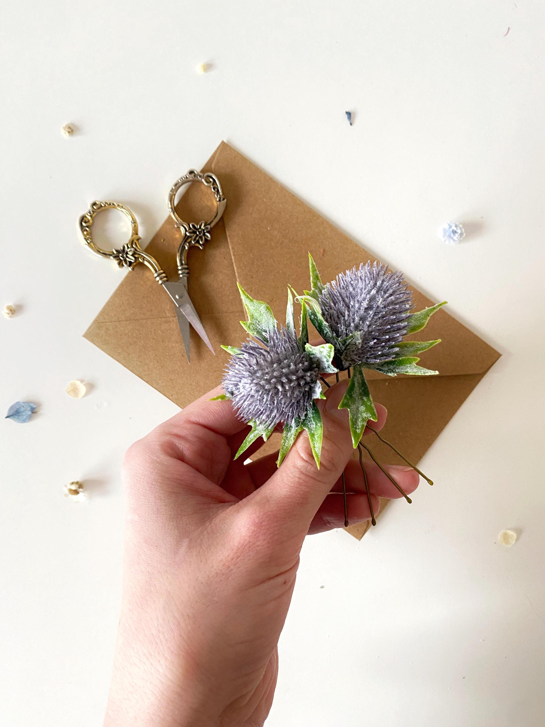 Blue Thistle Flower Hairpins: Boho Bridal Hair Accessories - Etsy