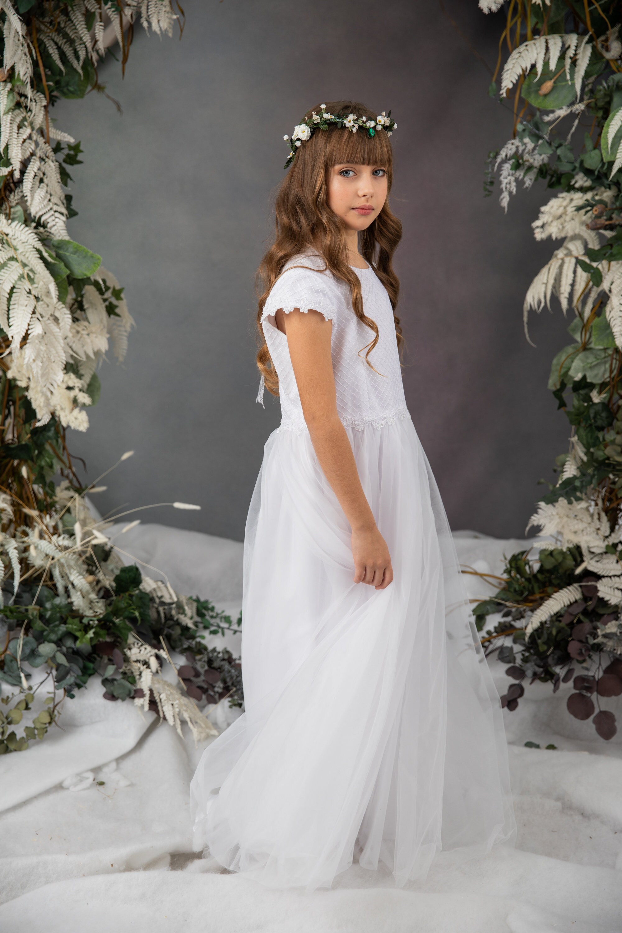 First Communion Flower Tiara: Greenery Elf Hair Crown - Etsy