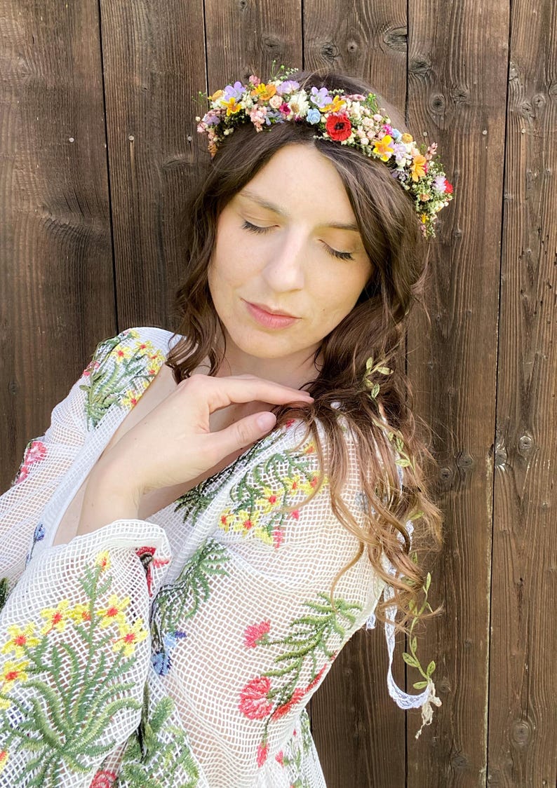 Boho Flower Crown With Veil: Romantic Meadow Bridal Headpiece - Etsy